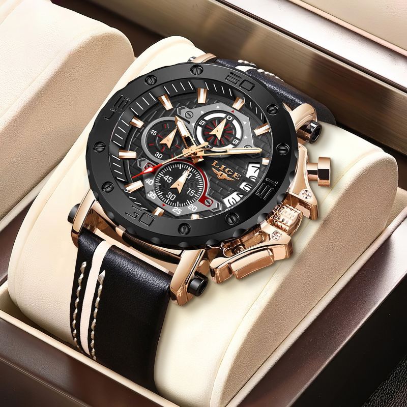 Men’s Watch Obsyss LIGE Aeronaut Leather Quartz Water Resistant ...